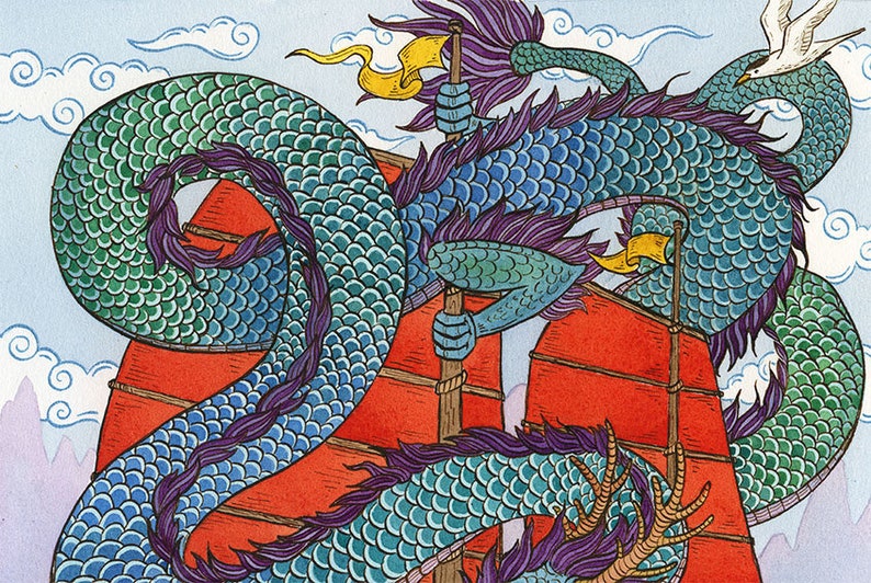 Chinese Junk Dragon Art Print 11x14 | Etsy