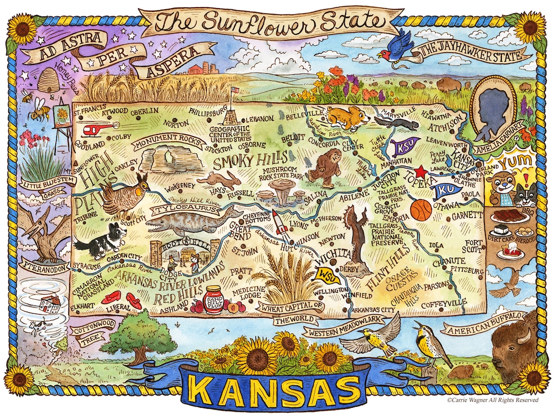 Kansas State Map 16"x20" Art Print - Etsy