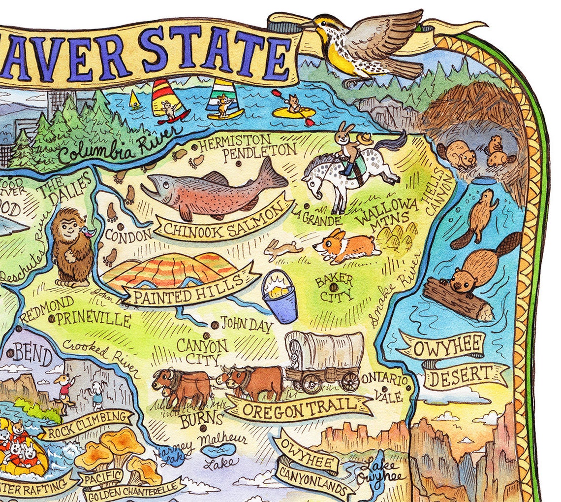 Oregon State Map Art Print 8"x 10" - Etsy