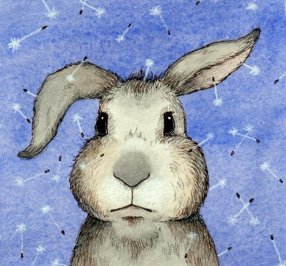Clover Print - Rabbit Bunny Dandelion Art Blue - Etsy