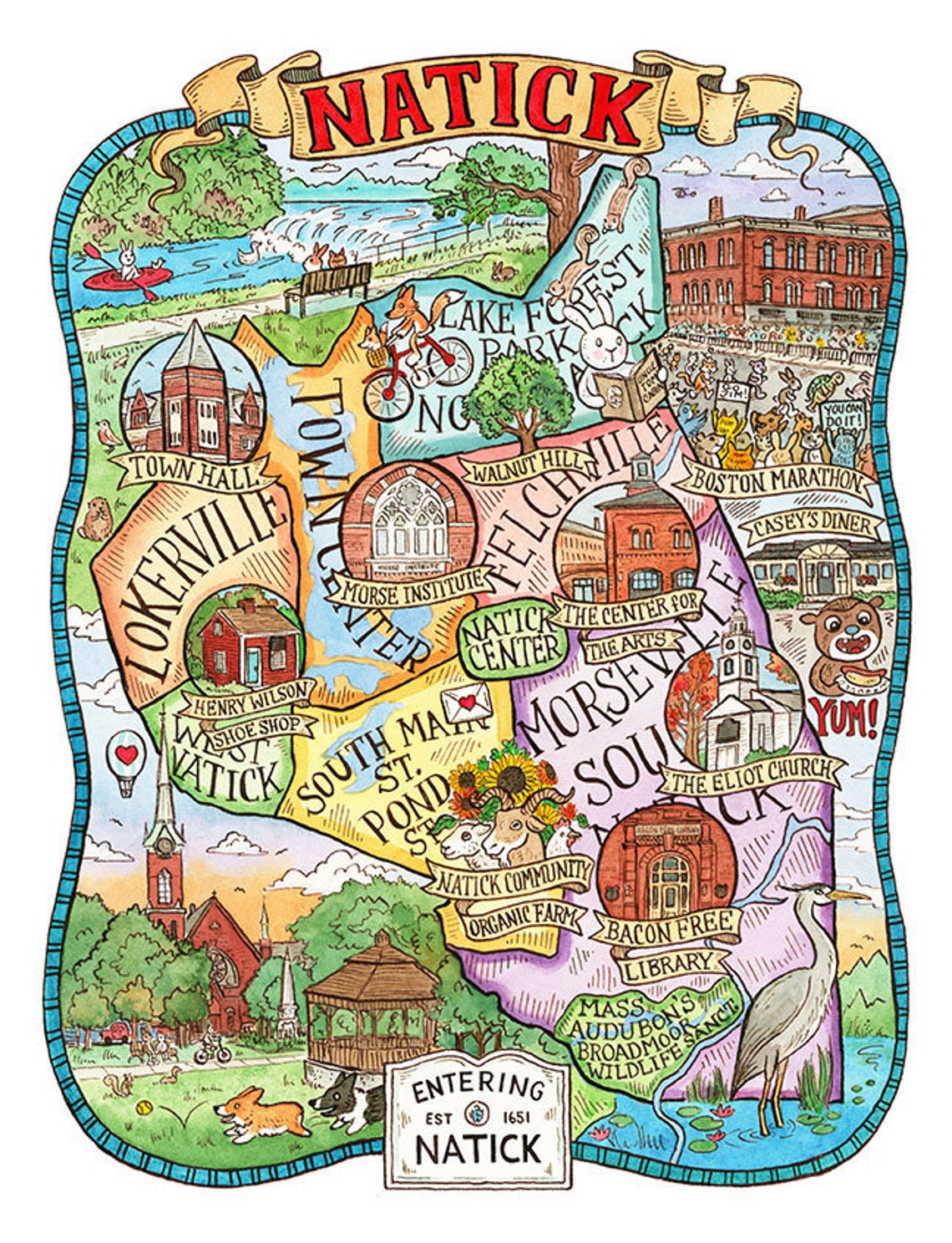 Natick Massachusetts Map Art Print 8x 10 - Etsy