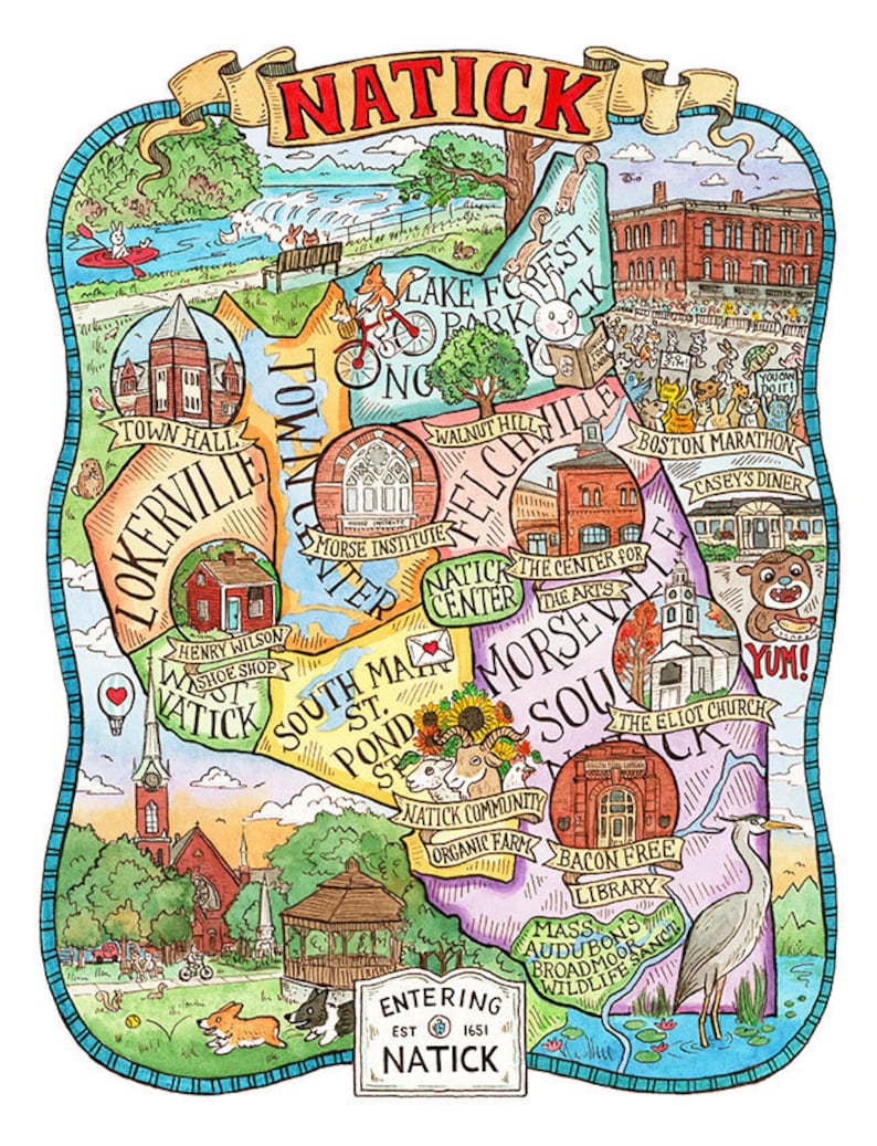 Natick Massachusetts Map Art Print 8x 10 - Etsy
