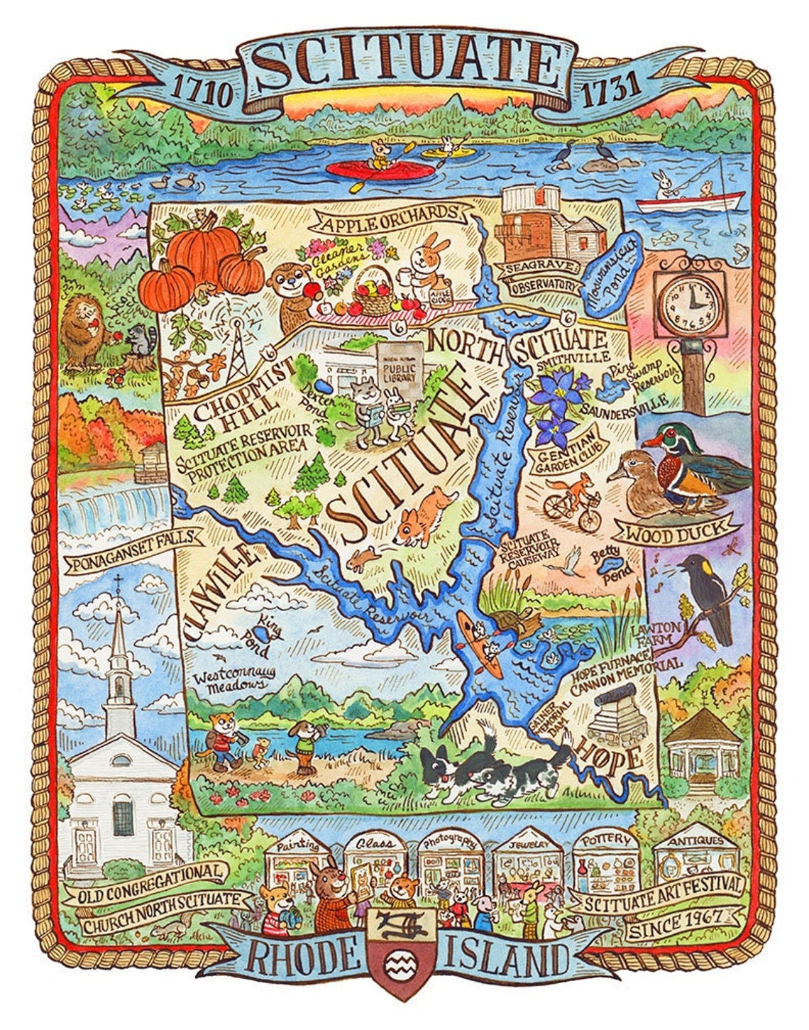 Scituate Rhode Island Map Art Print 11 X 14 - Etsy