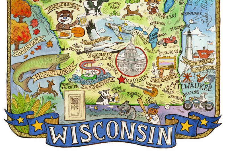 Wisconsin State Map Art Print 11 x 14 | Etsy