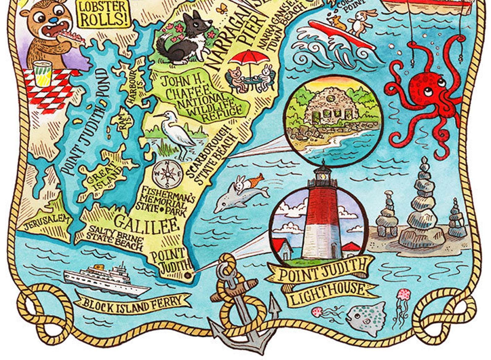 Narragansett Rhode Island Map Art Print 11"x 14" - Etsy