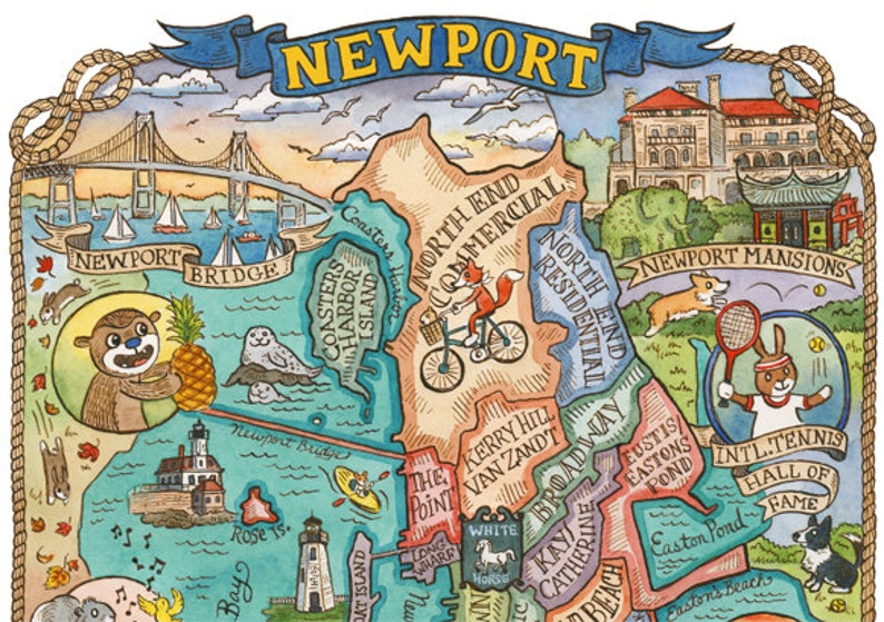Newport Rhode Island Map Art Print 8 X 10 - Etsy