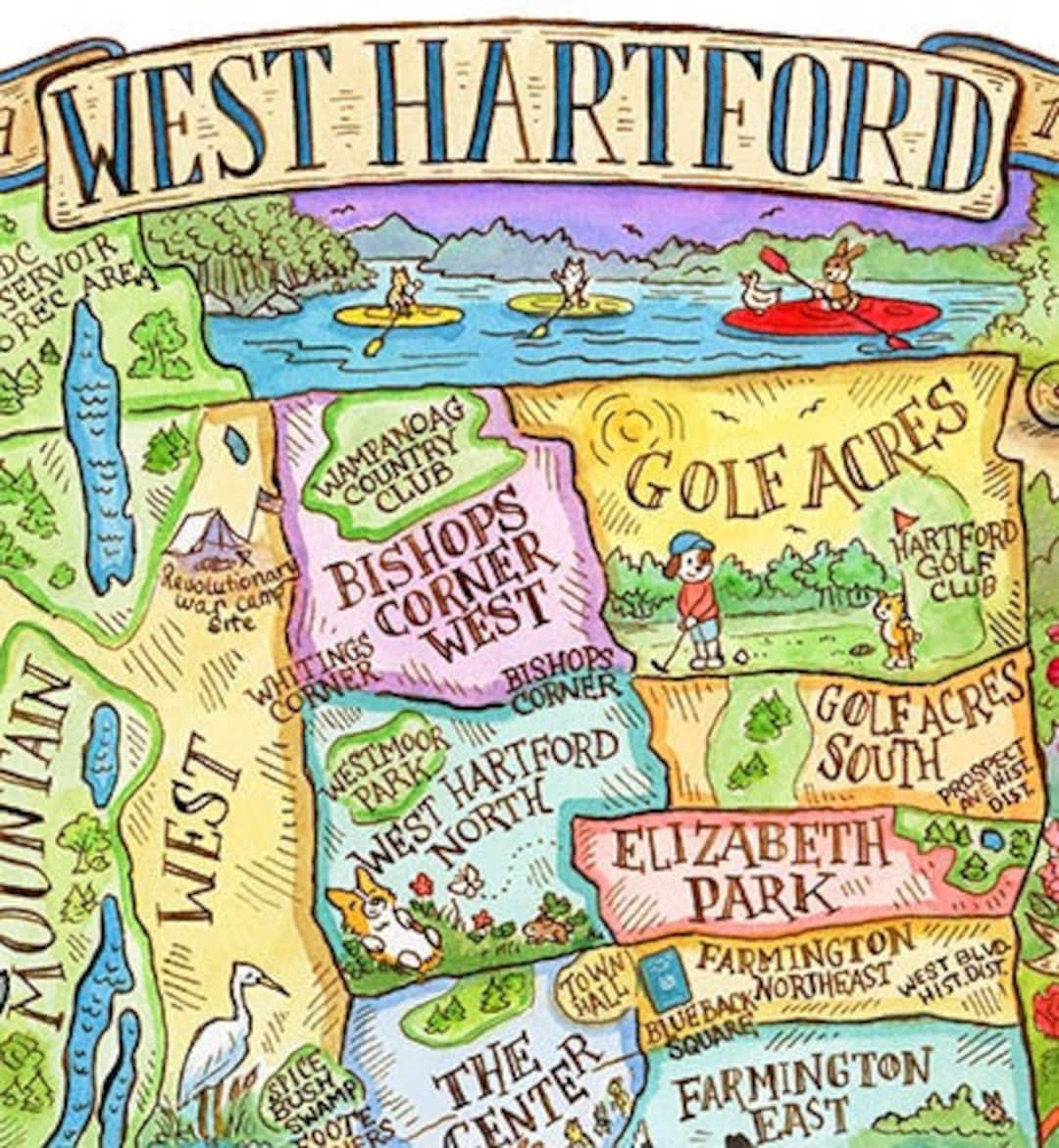 West Hartford Connecticut Map Art Print 16"x 20" - Etsy