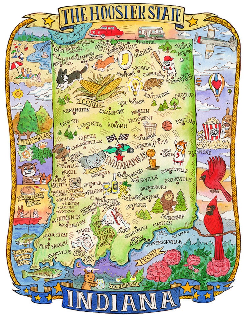 Indiana State Map Art Print 16 X 20 | Etsy