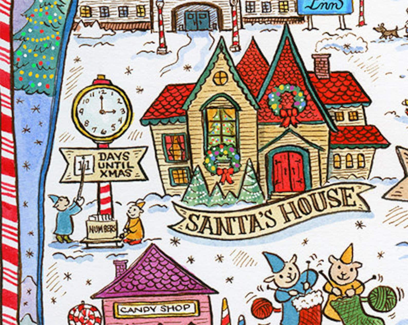 Christmas North Pole Map Art Print 16 X 20 - Etsy