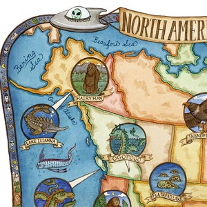 North America Cryptids Map Art Print 8" X10" - Etsy