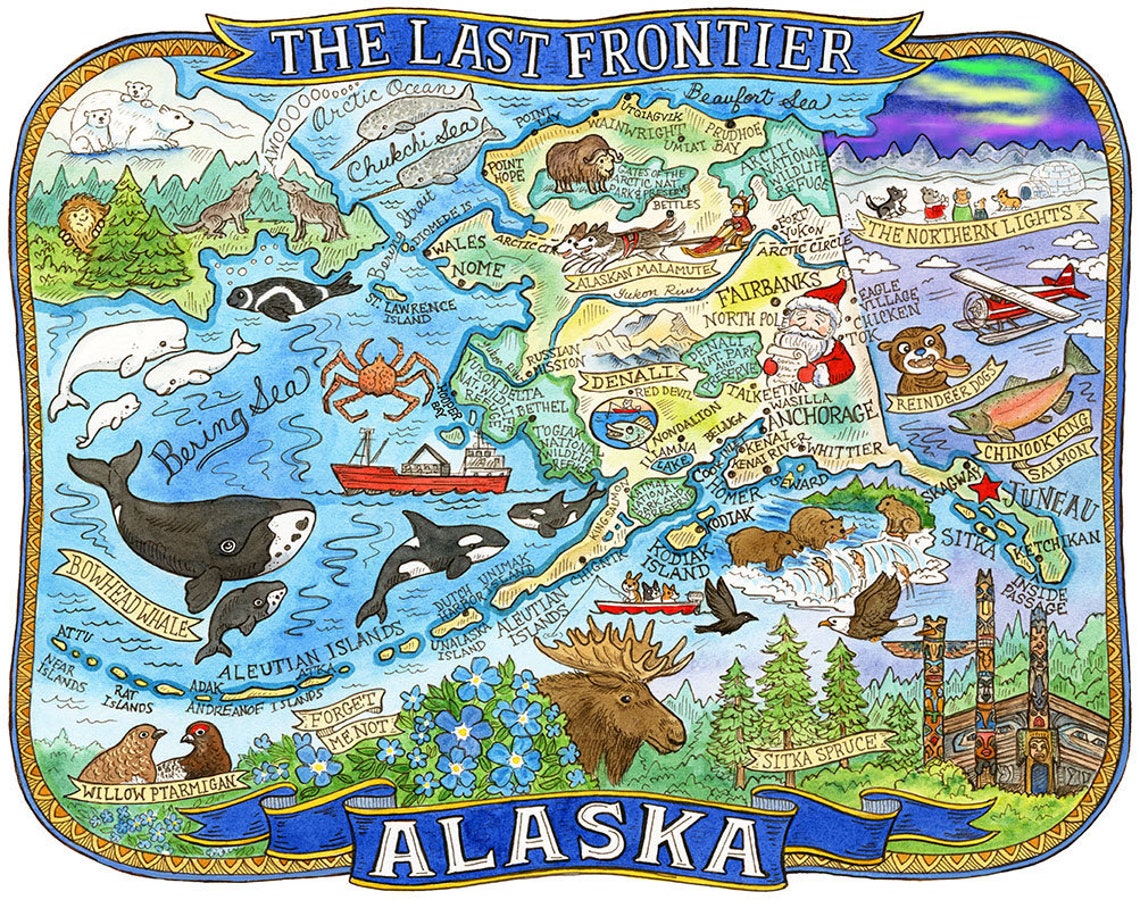 Alaska State Map Art Print 11x 14 - Etsy