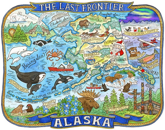 Alaska State Map Art Print 11x 14 | Etsy