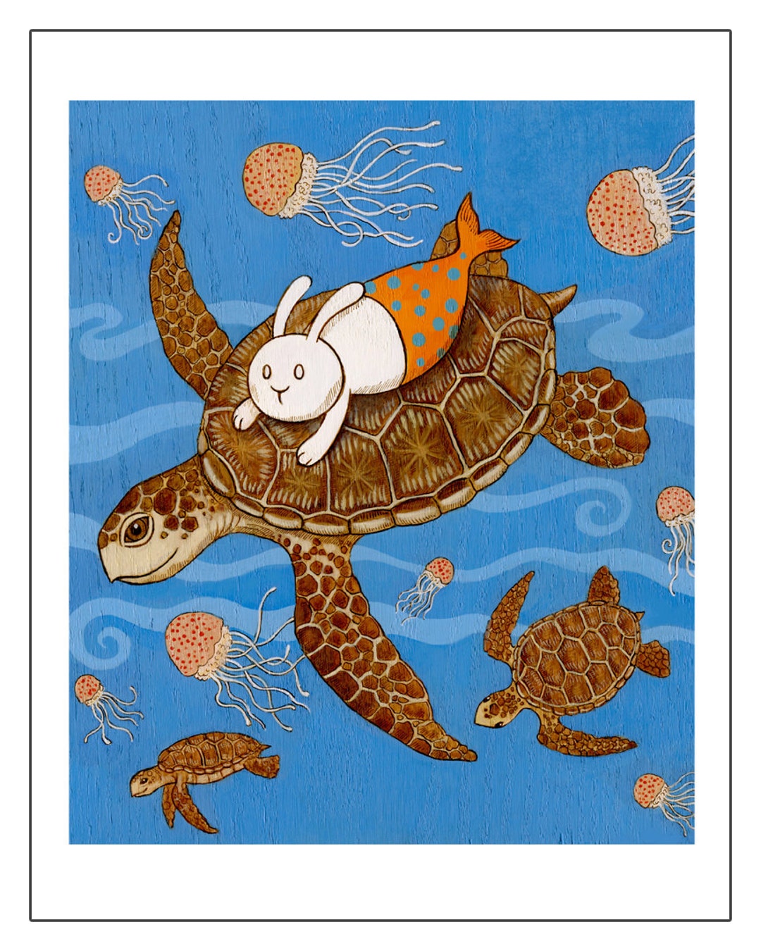 The Sea Turtle Hitchhiker Merbunny Art Print 11"x14" - Etsy