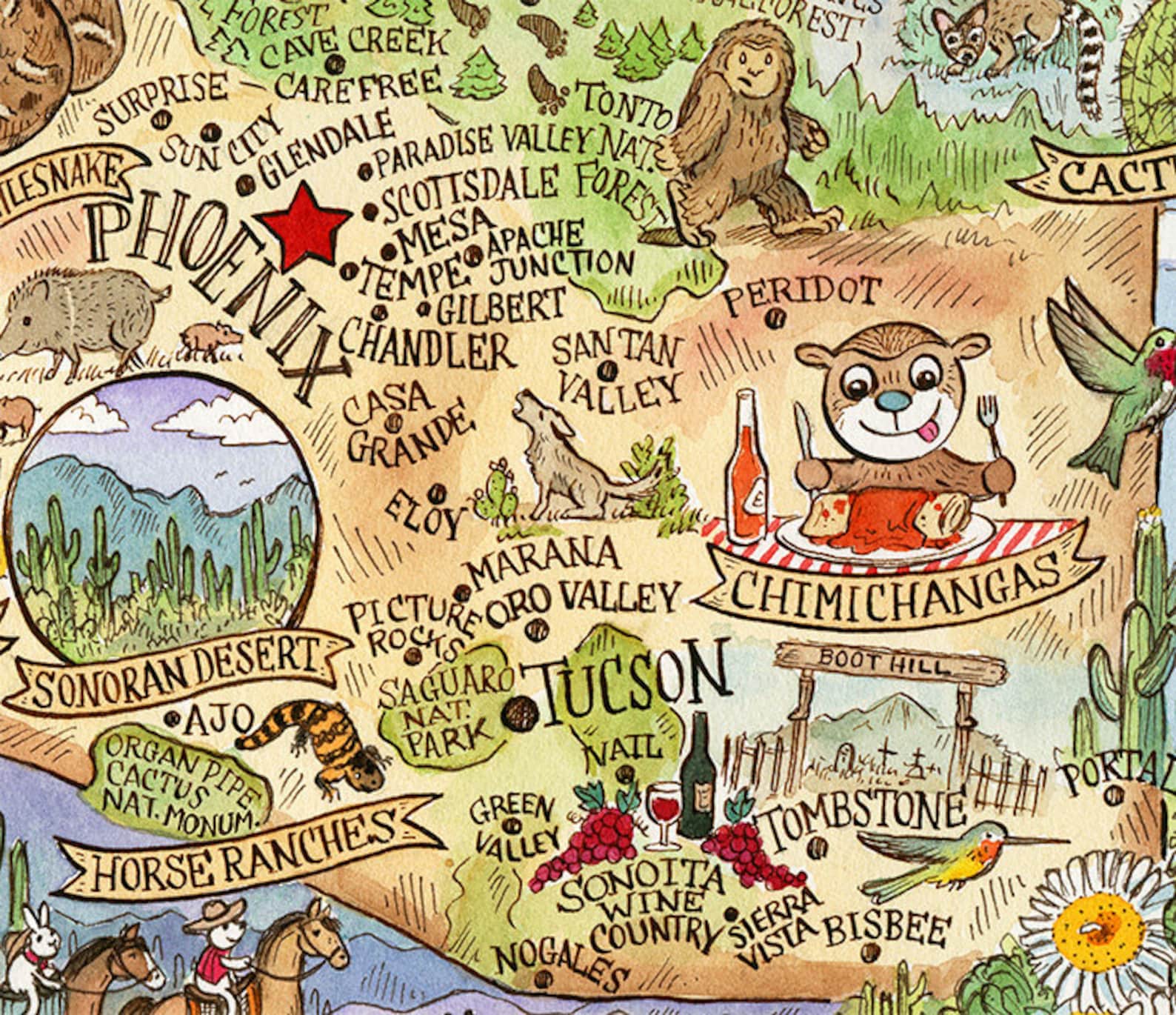 Arizona State Map Art Print 11 X 14 - Etsy