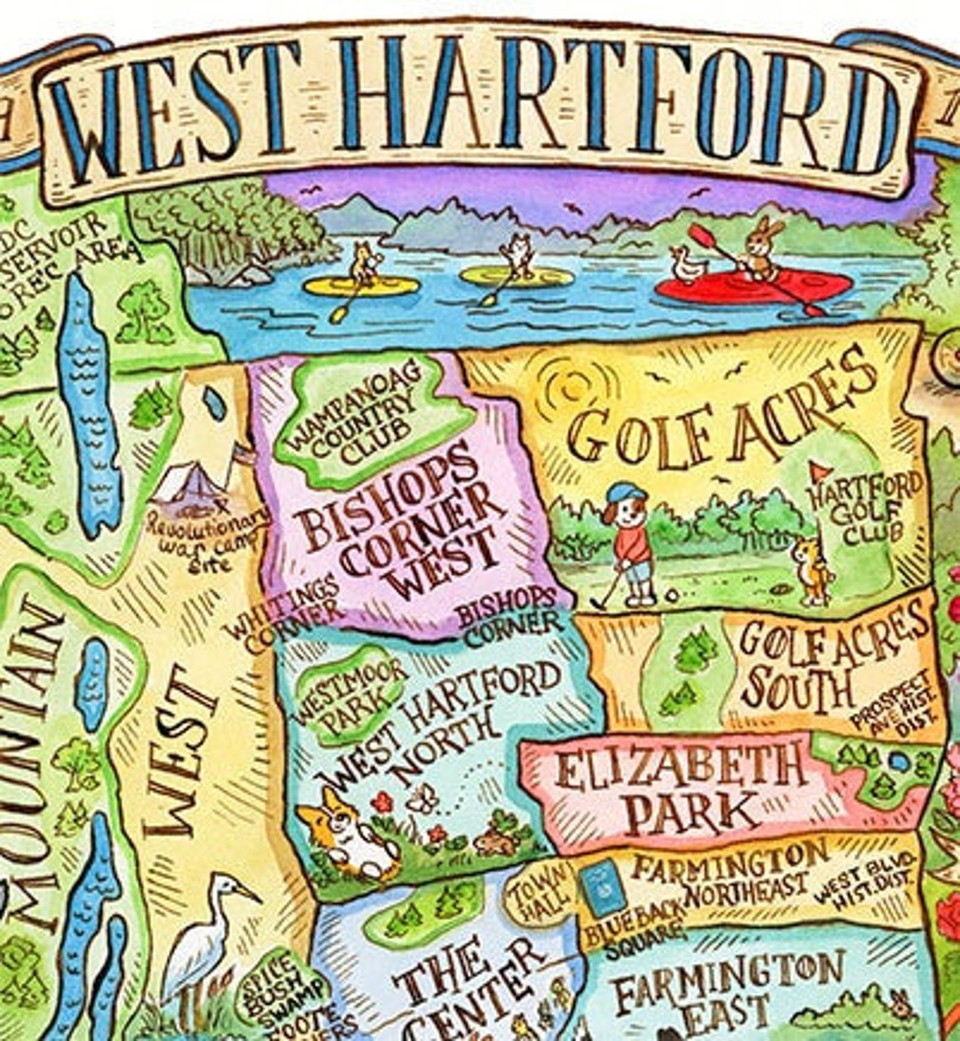 West Hartford Connecticut Map Art Print 11"x 14" - Etsy