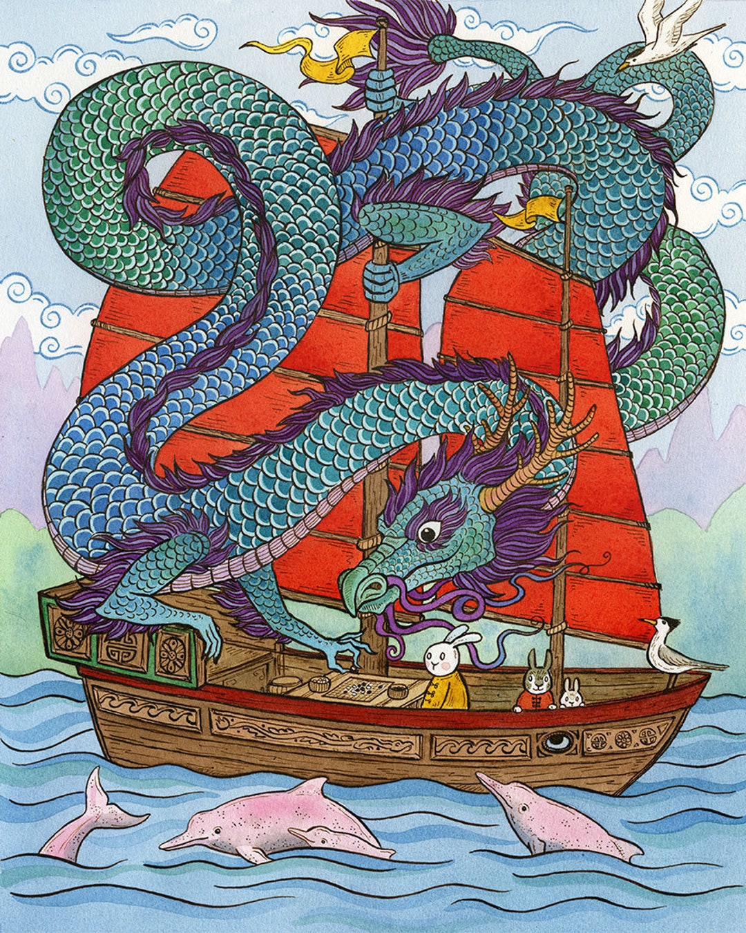 Chinese Junk Dragon Art Print 11"x14" - Etsy