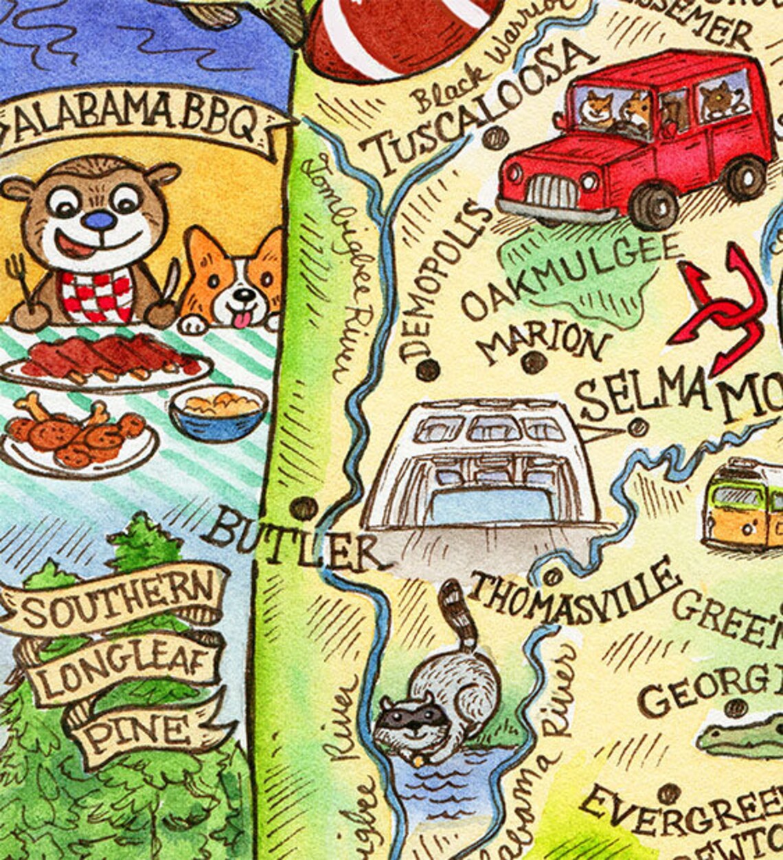 Alabama Map Art Print 16"x 20" - Etsy