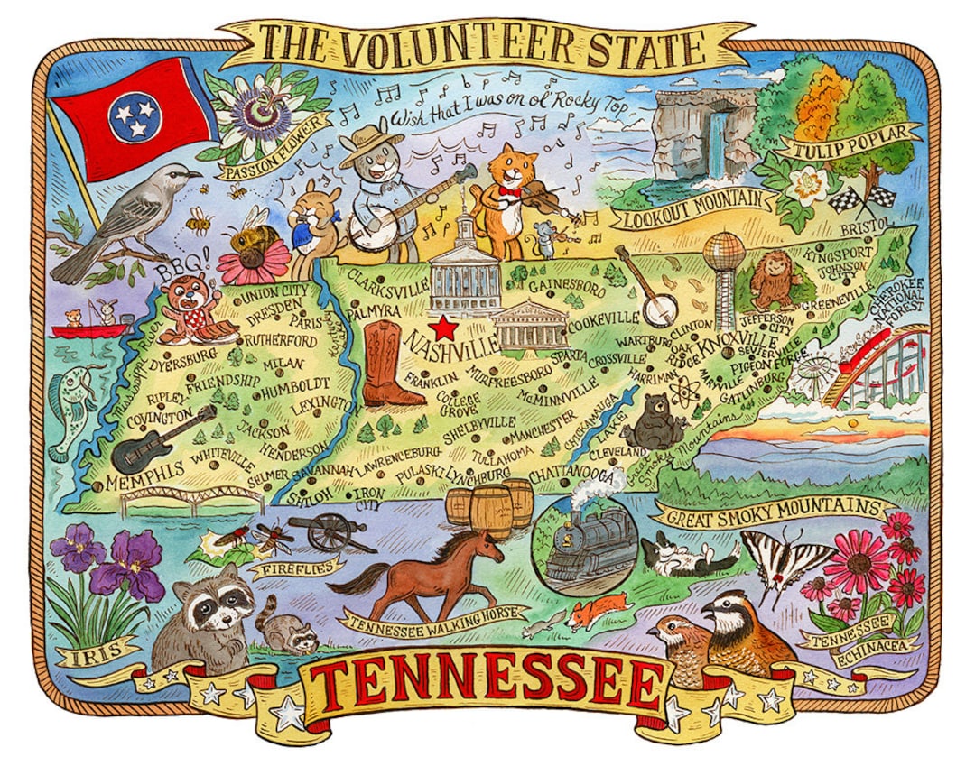 Tennessee State Map 16"x20" - Etsy