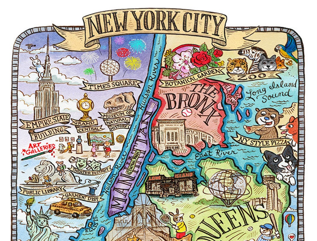 New York City Borough Map Art 11" X 14" - Etsy