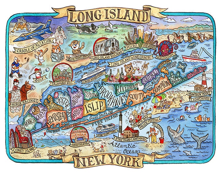 Long Island New York Map 16x20 | Etsy