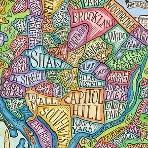 Washington DC Neighborhood Map Art Print 16"x20" - Etsy