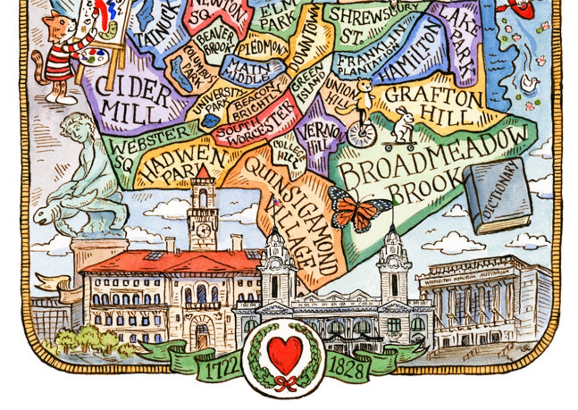 Worcester Massachusetts Neighborhood Map Art Print 8 x | Etsy