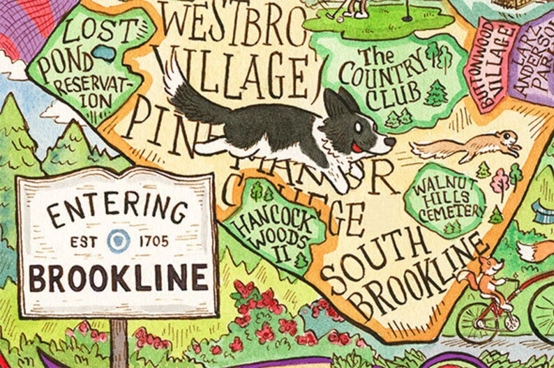 Brookline Massachusetts Map Art Print 8x 10 - Etsy