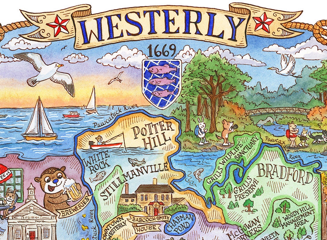 Westerly Rhode Island Map Art Print 11"x 14" - Etsy