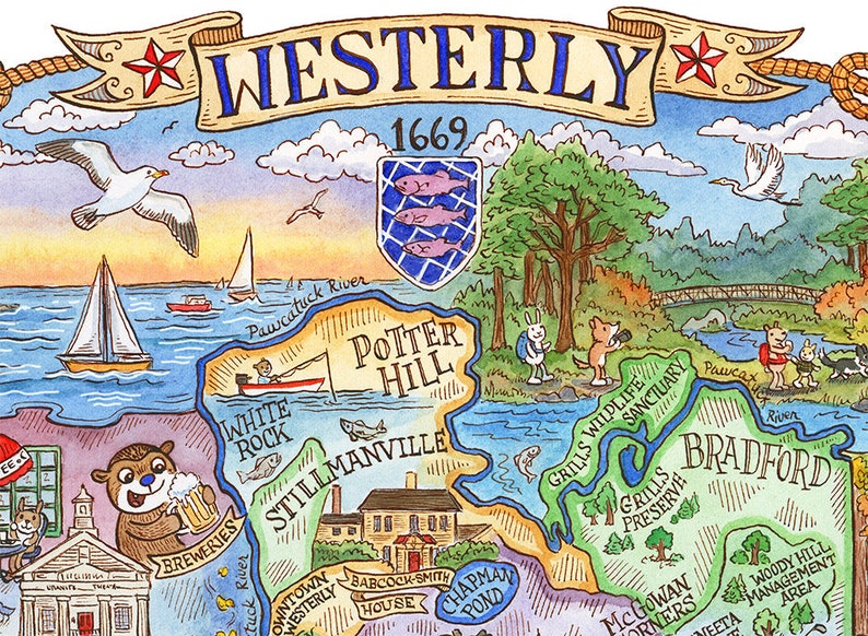 Westerly Rhode Island Map Art Print 11x 14 - Etsy