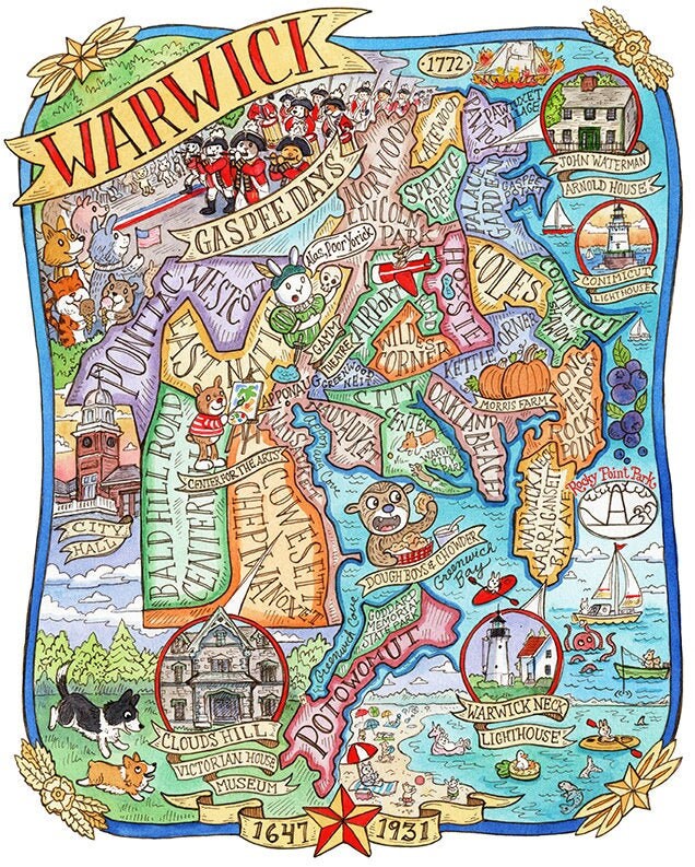 Warwick Rhode Island City Map Art Print 11 X 14 - Etsy