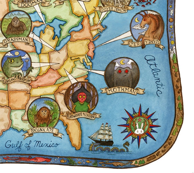 Cryptids of North America Map Art Print 16 X20 - Etsy Canada