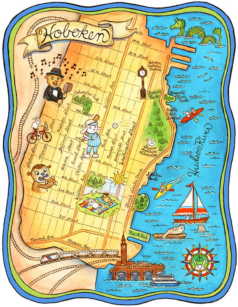 Hoboken New Jersey Map Art Print 16 X 20 - Etsy Hoboken New Jersey Map Art Print 16 X 20 - Etsy