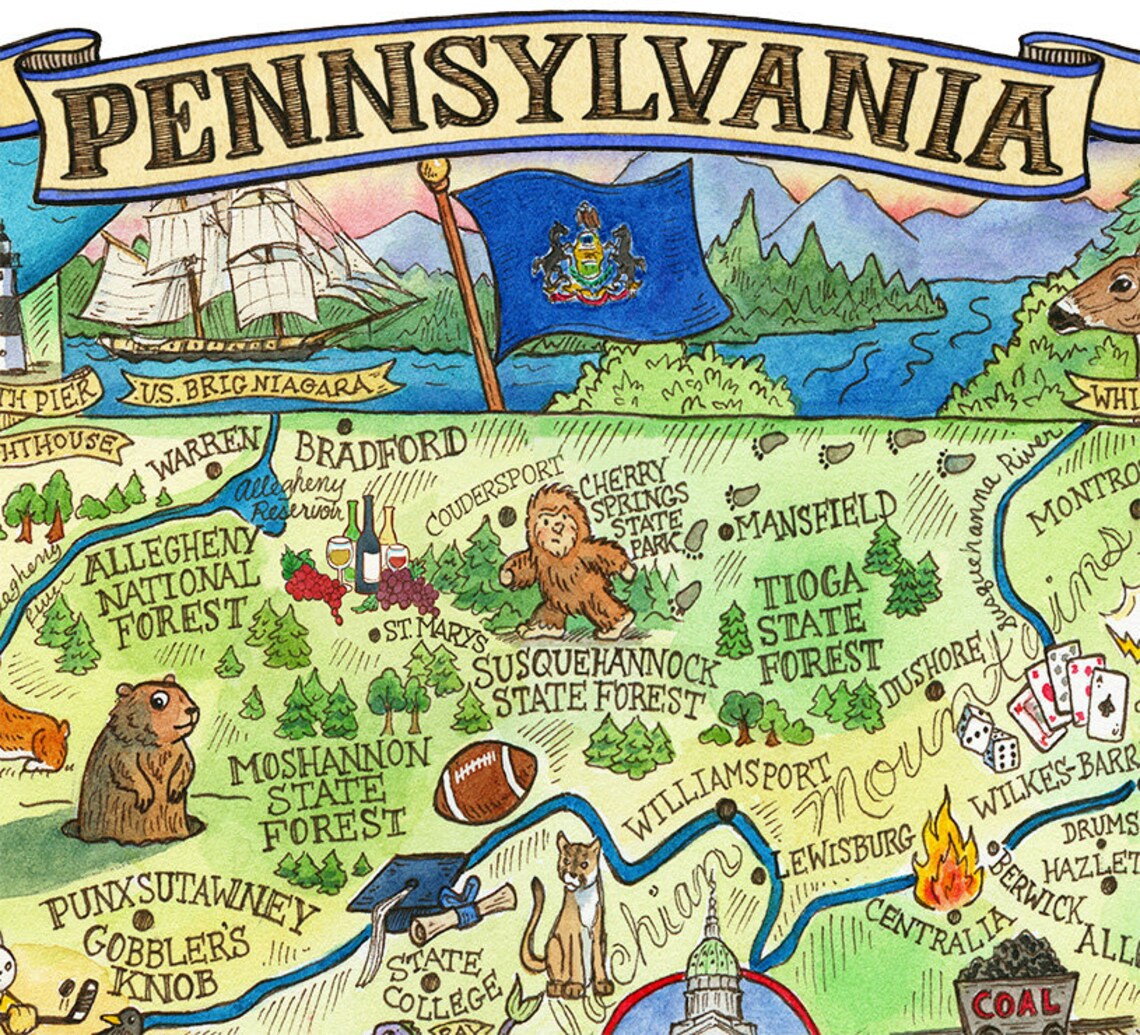 Pennsylvania State Map Art Print 11"x 14" - Etsy