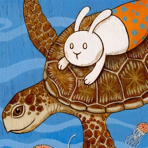 The Sea Turtle Hitchhiker Merbunny Art Print 11"x14" - Etsy