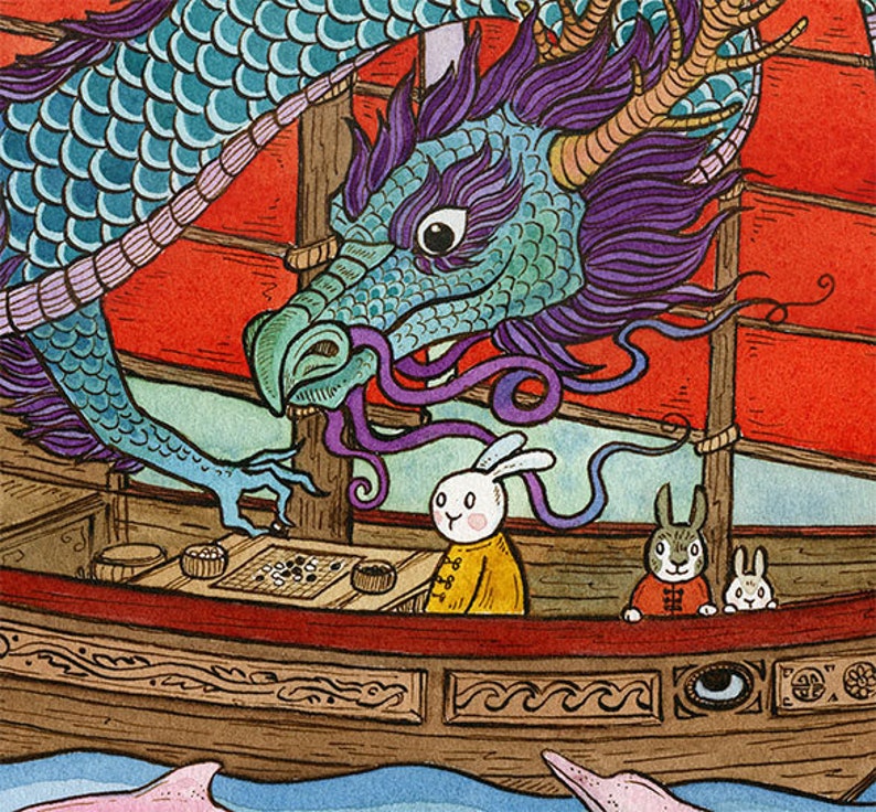 Chinese Junk Dragon Art Print 11x14 | Etsy