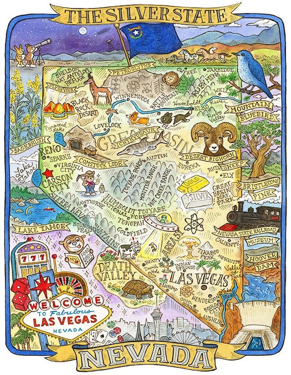 Nevada State Map Art Print 8 X 10 - Etsy