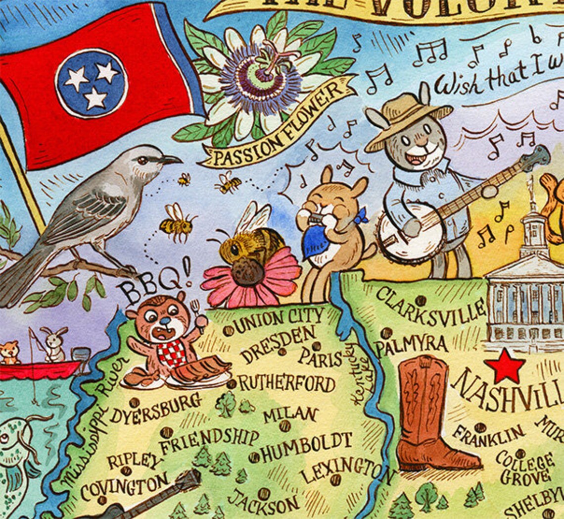 Tennessee State Map 11"x14" - Etsy