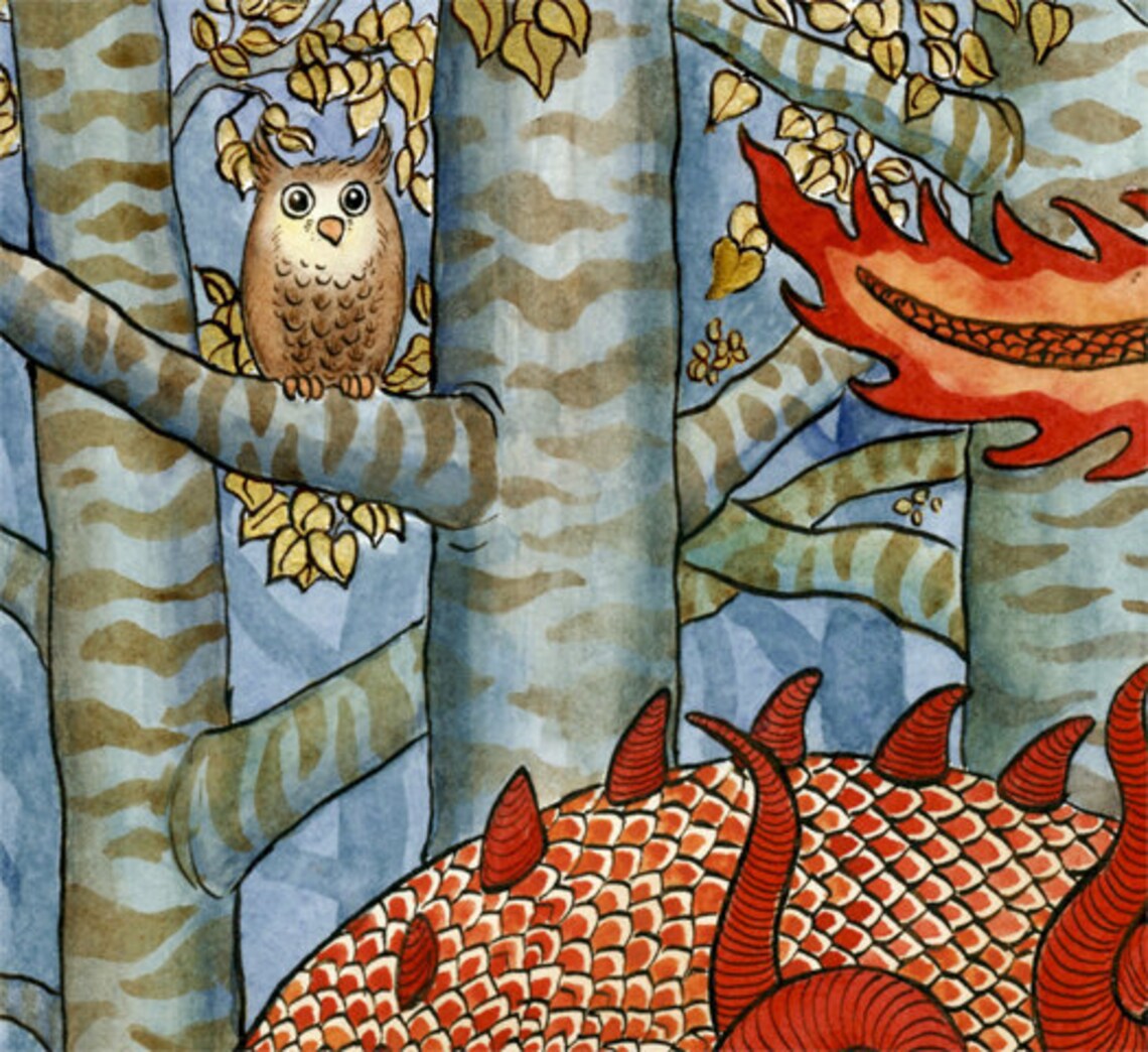 Red Dragon Rabbit Forest Woodland Art Print 11x14 - Etsy