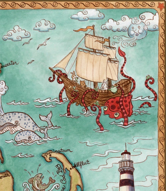 Sea Monsters Map Art