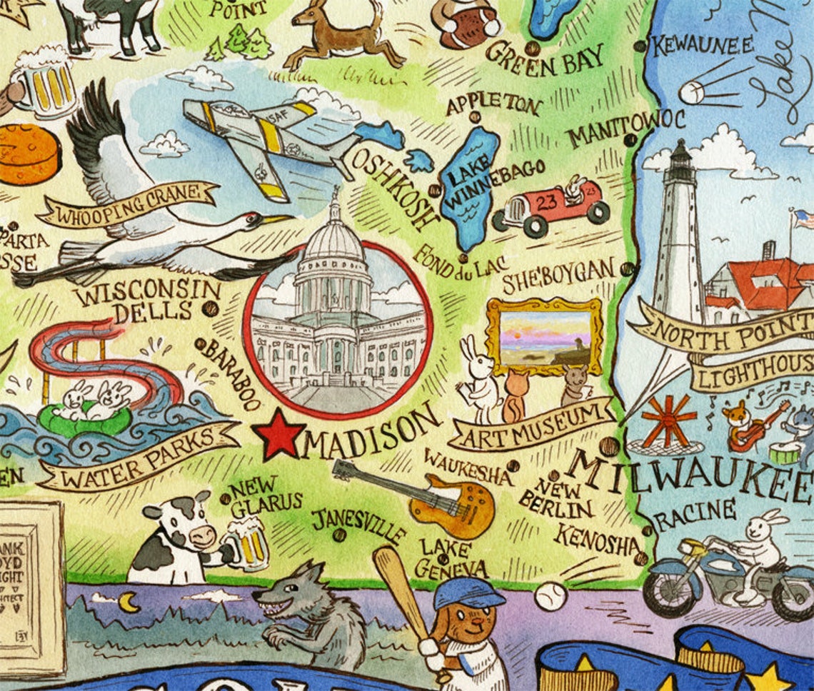 Wisconsin Map Art Print 16x 20 - Etsy