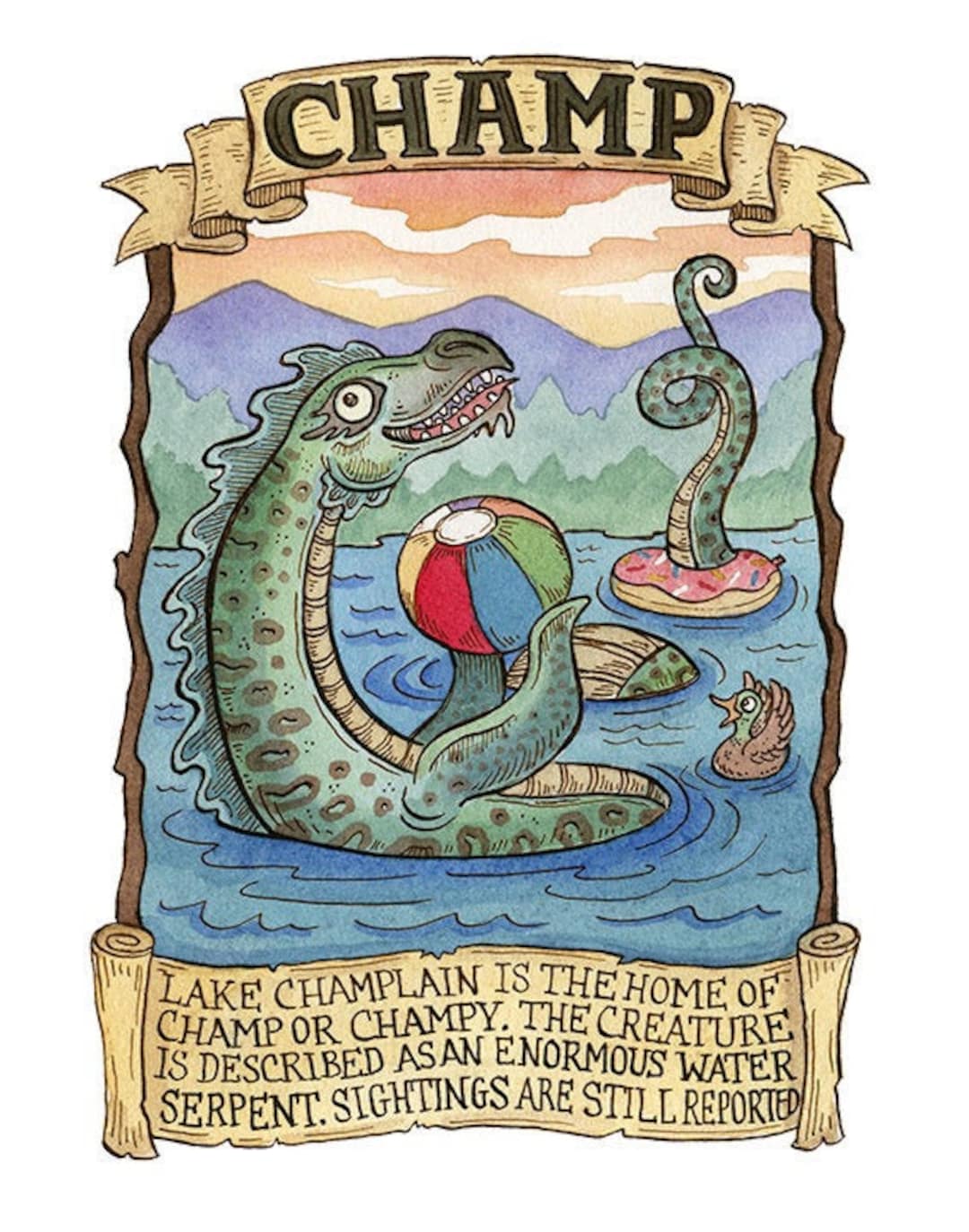 Champ Lake Champlain Monster Cryptozoology Art Print - Etsy