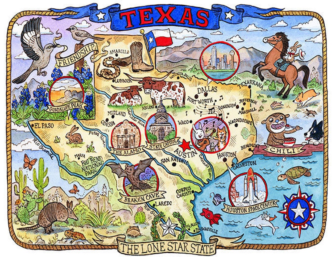 Texas State Map 16"x 20" Art Print - Etsy
