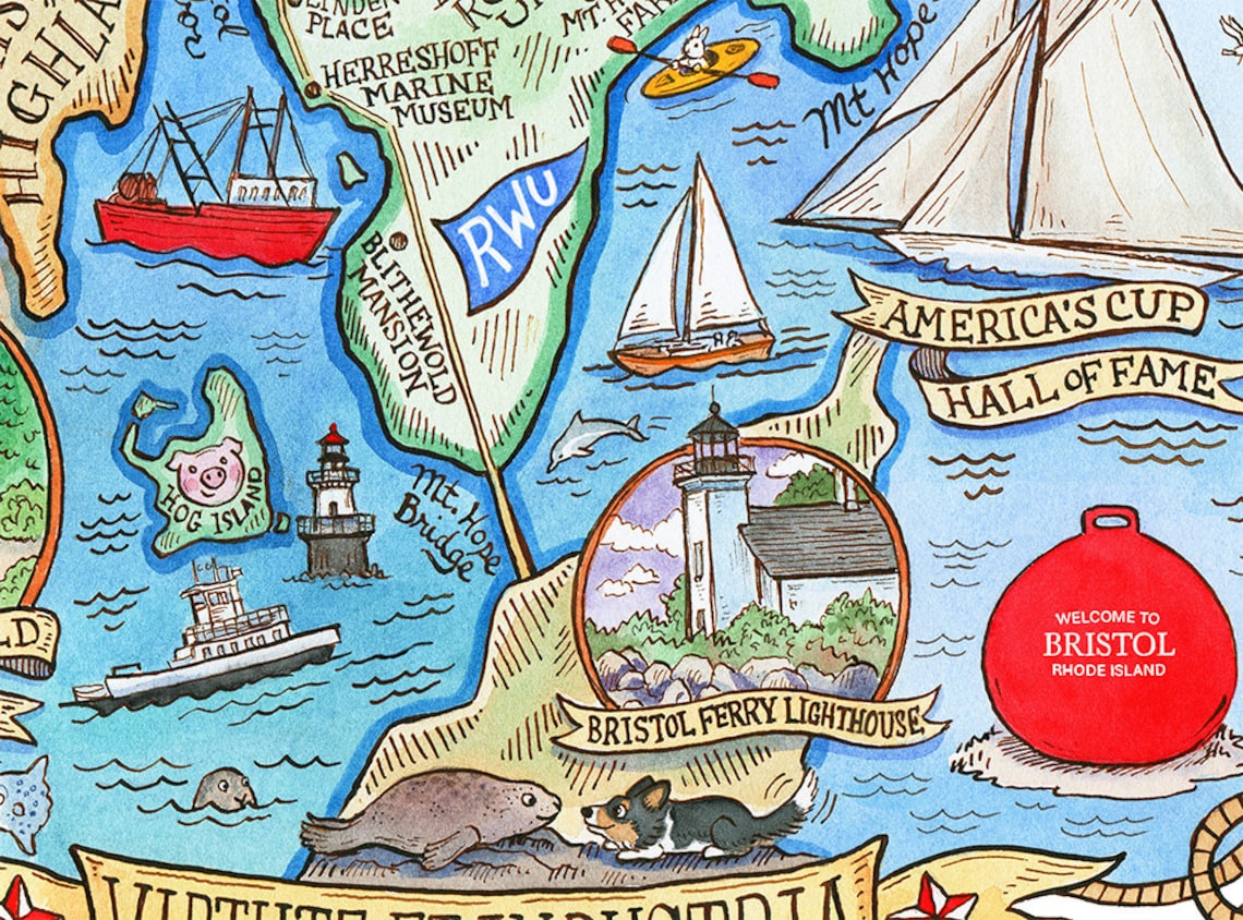 Bristol Rhode Island Map Art Print 8x 10 - Etsy