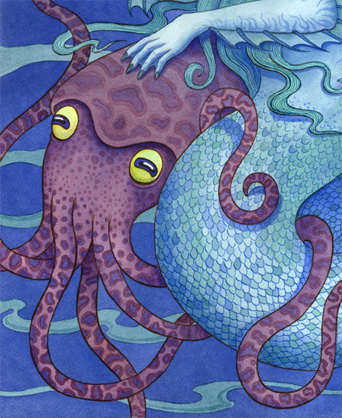 Mermaid Gift Squid Sea Life Art Print 16"x20" Limited Edition - Etsy