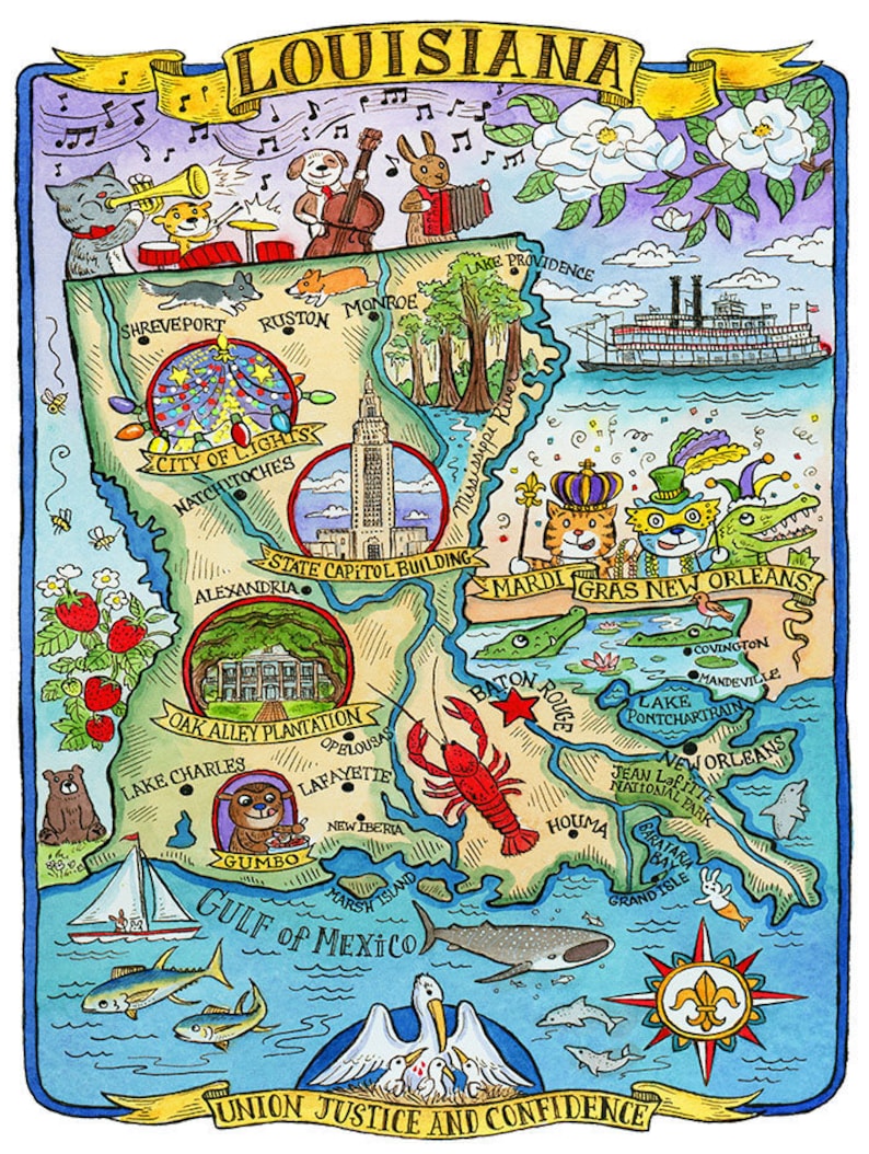 Louisiana State Map 16x20 Art Print | Etsy