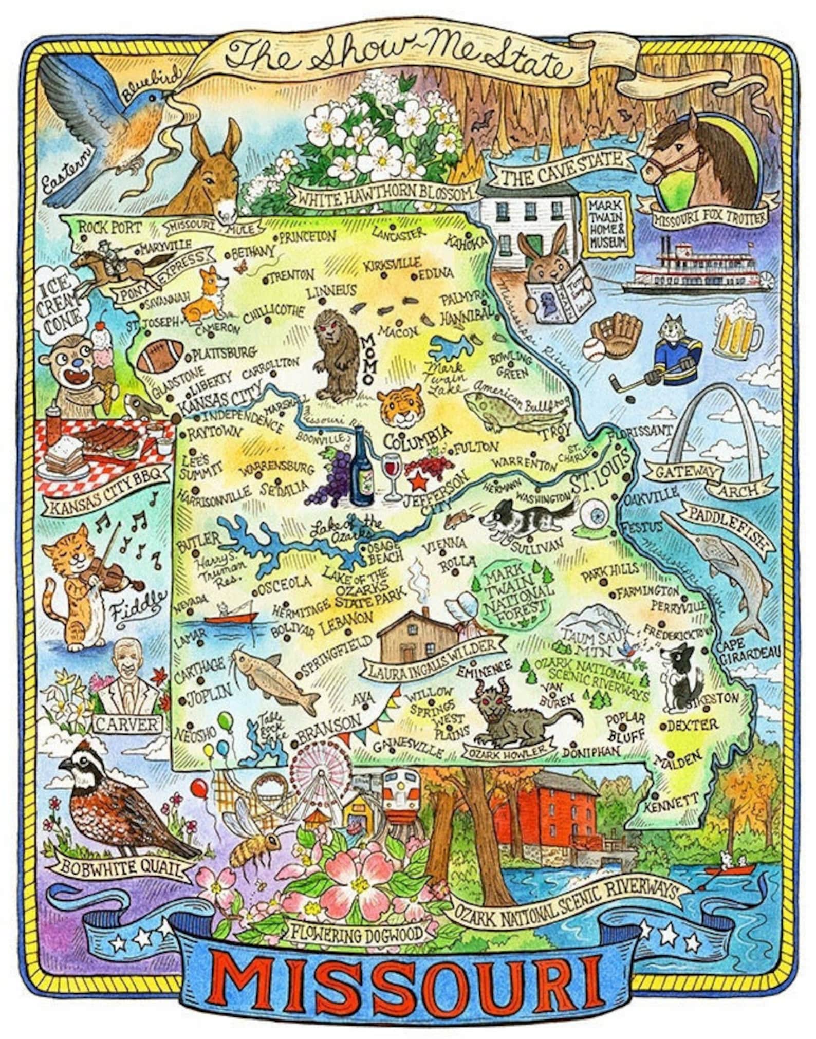 Missouri State Map Art Print 11 X 14 - Etsy