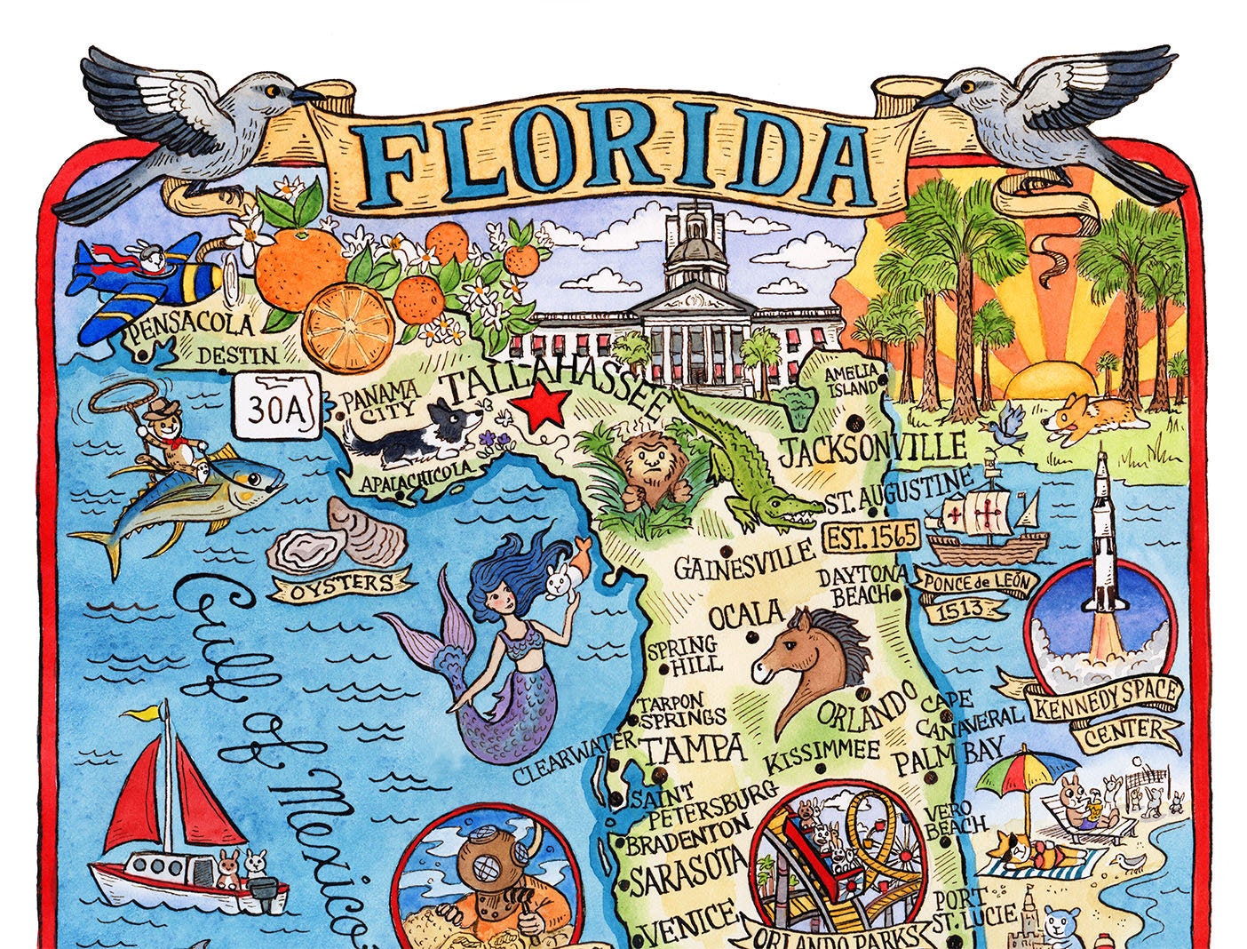 Florida State Map 11x 14 Art Print | Etsy