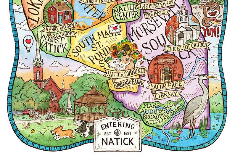 Natick Massachusetts Map Art Print 8x 10 - Etsy