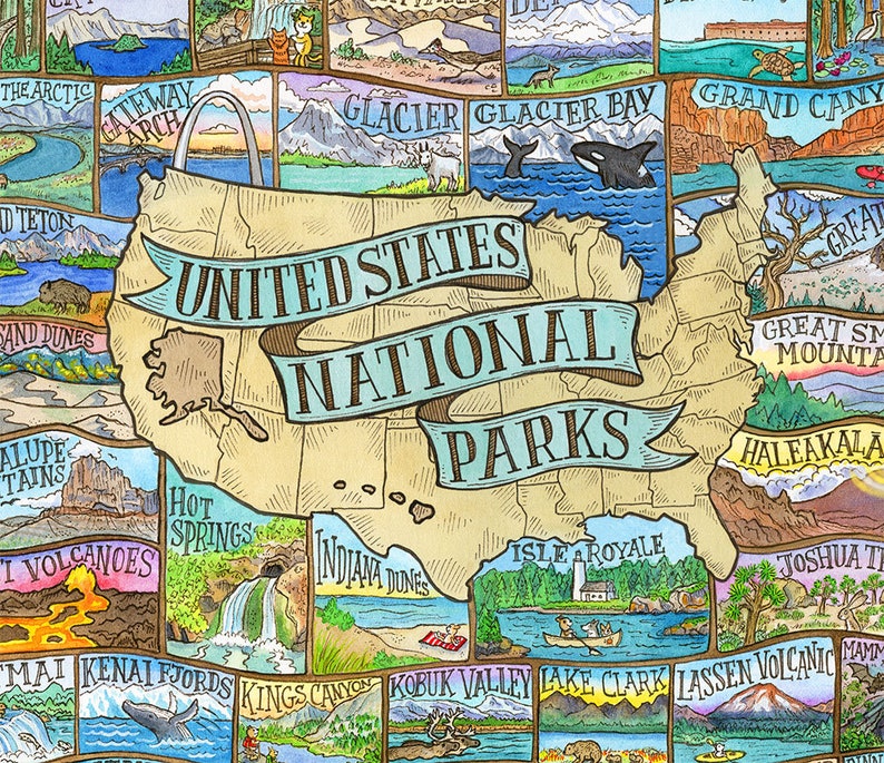 National Parks United States Art Print 16x20 - Etsy