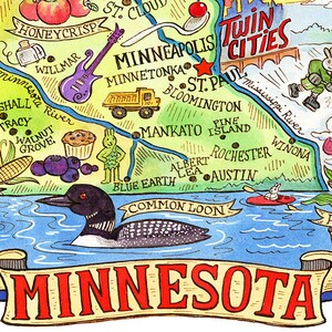 Minnesota State Map Art Print 16" X 20" - Etsy